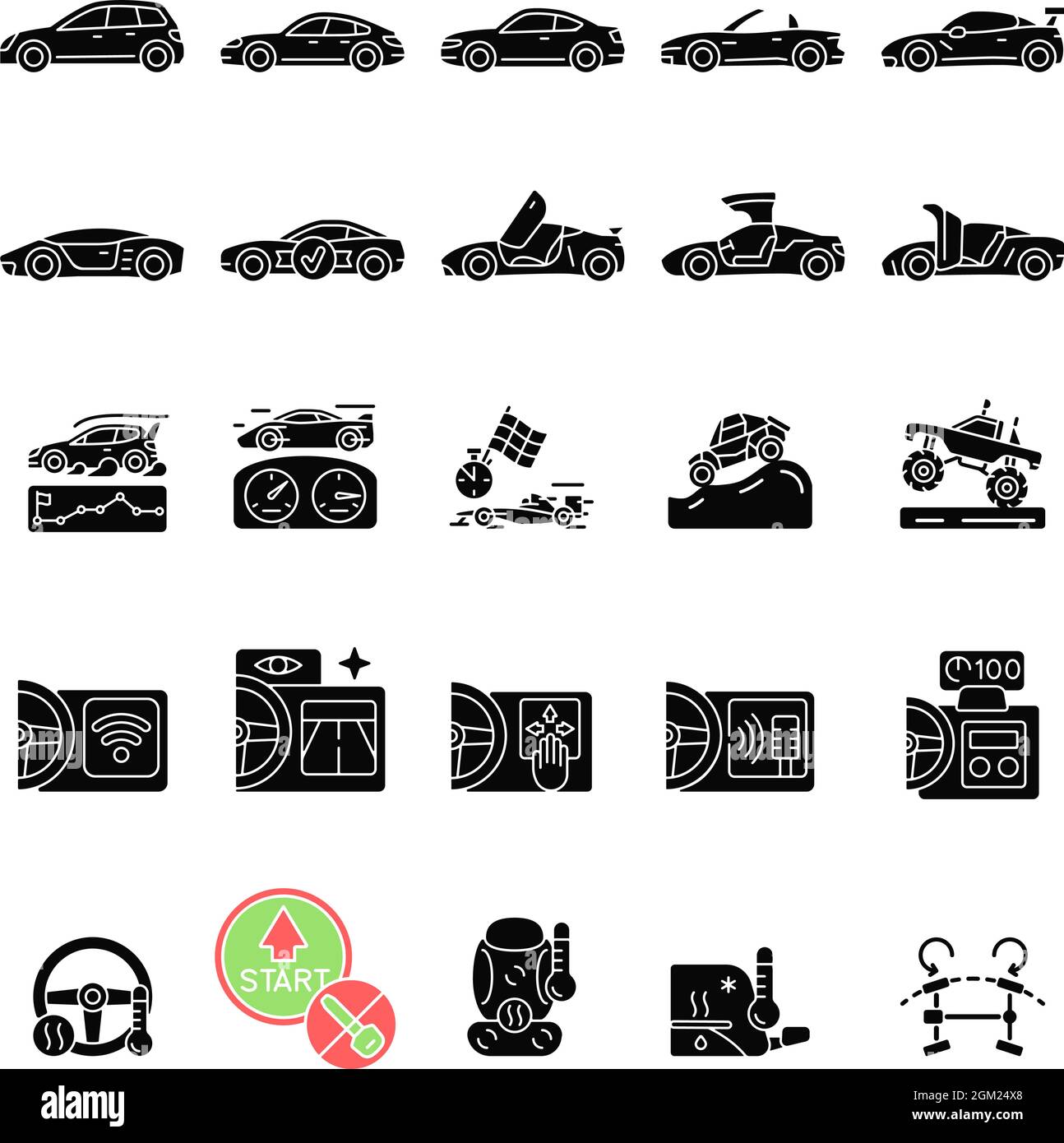 Auto racing black glyph icons set on white space Stock Vector Image ...