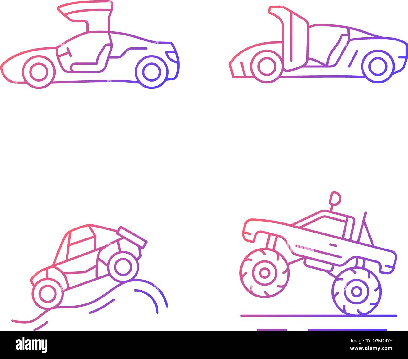 Driving specially-modified vehicles gradient linear vector icons set ...