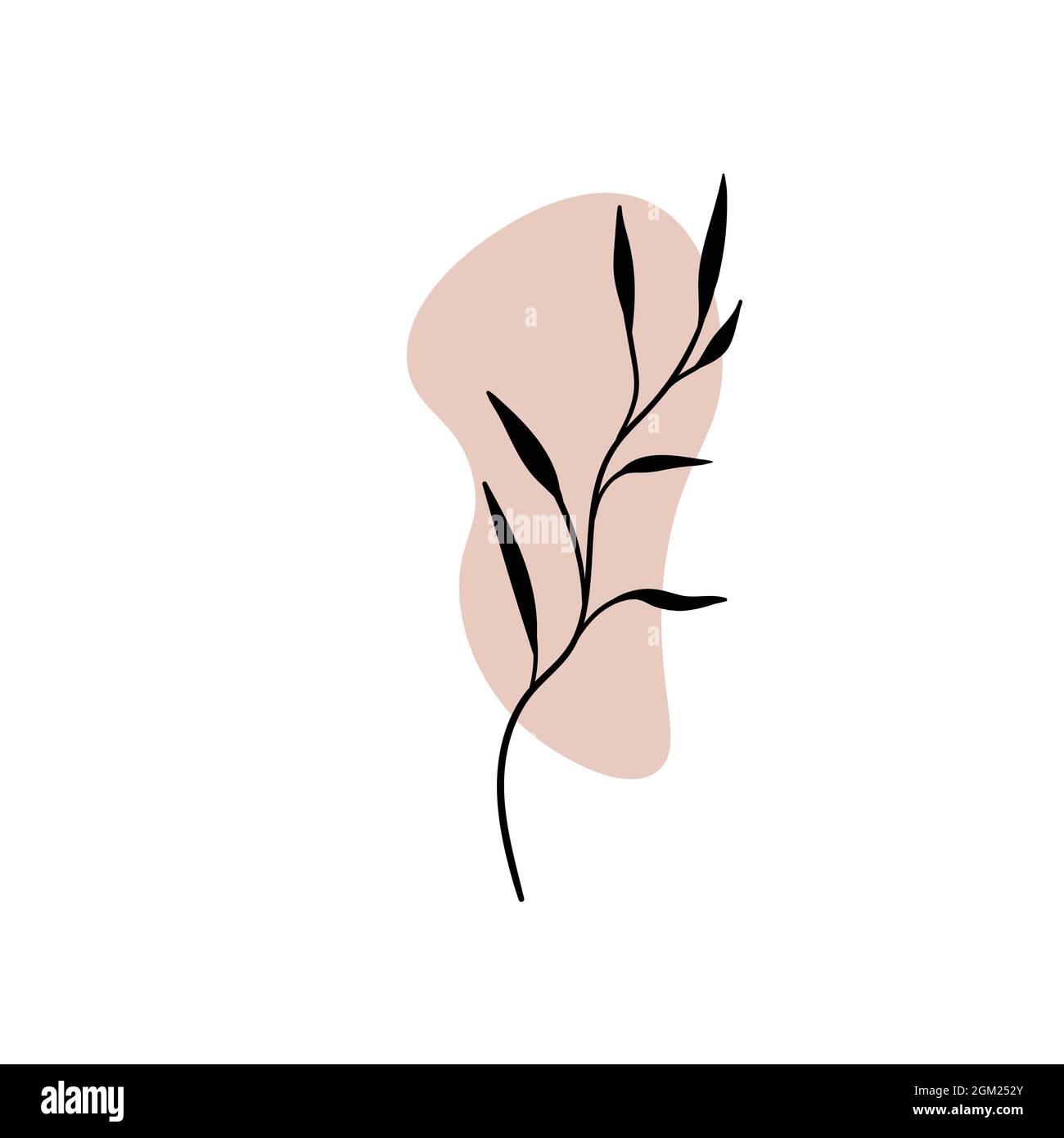 Branch with an abstract round spot. Artistic floral minimalist print ...