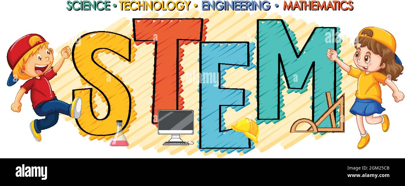 STEM education logo with children cartoon character illustration Stock ...