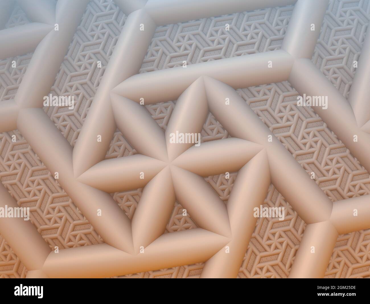 3d rendering of abstract hexagonal surface patterns with floral design ...
