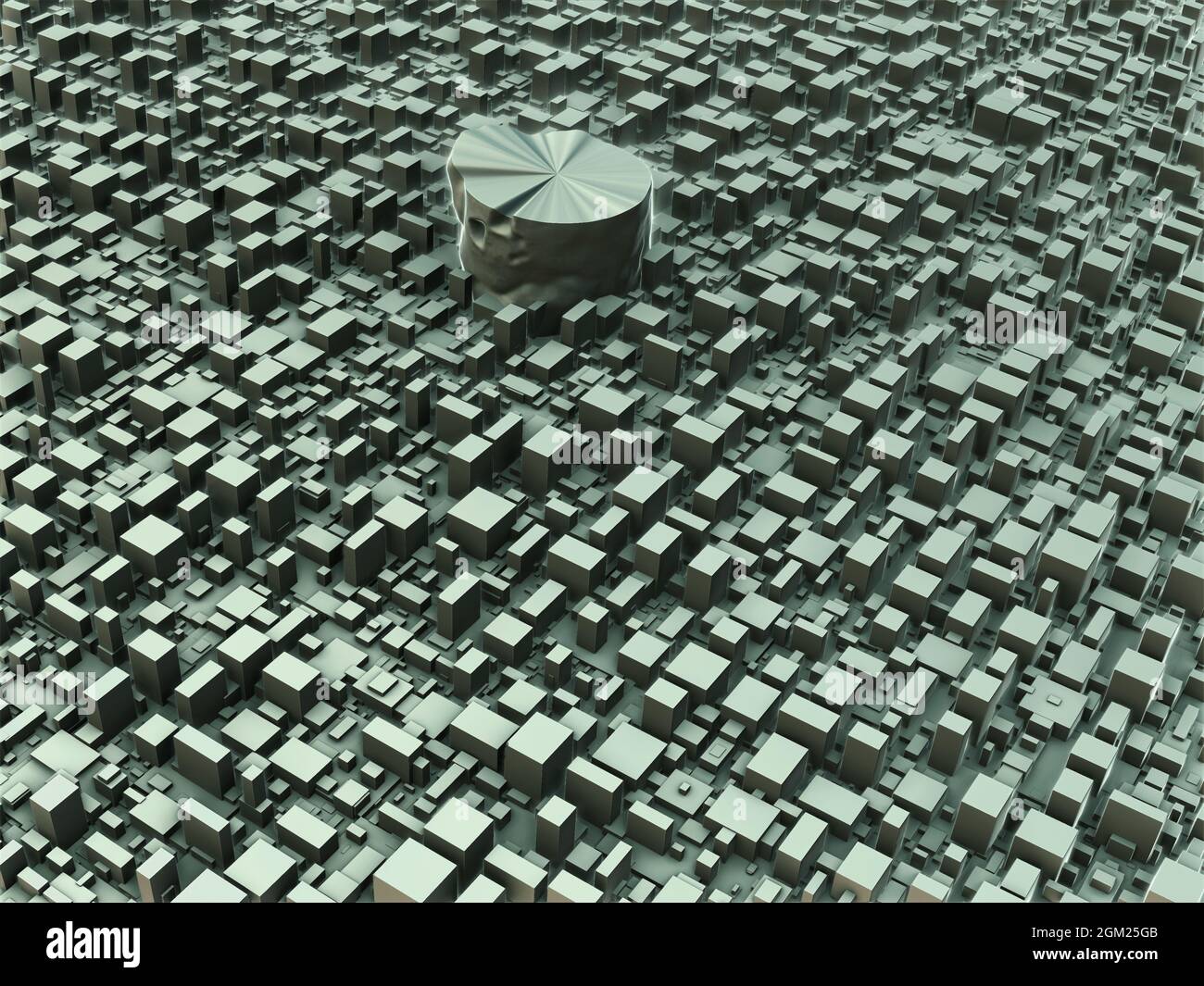 3d rendering of gray cubes wi different shapes rising from the ground ...