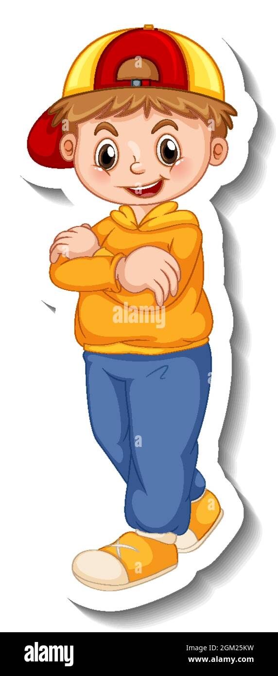 Sticker template with a boy cartoon character isolated illustration ...