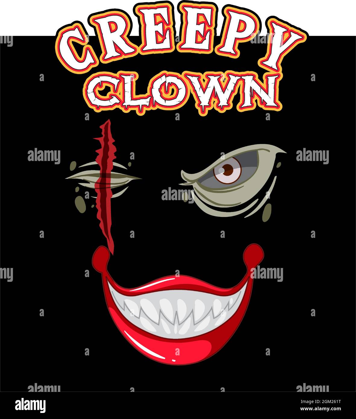Creepy clown text design with creepy clown face illustration Stock ...
