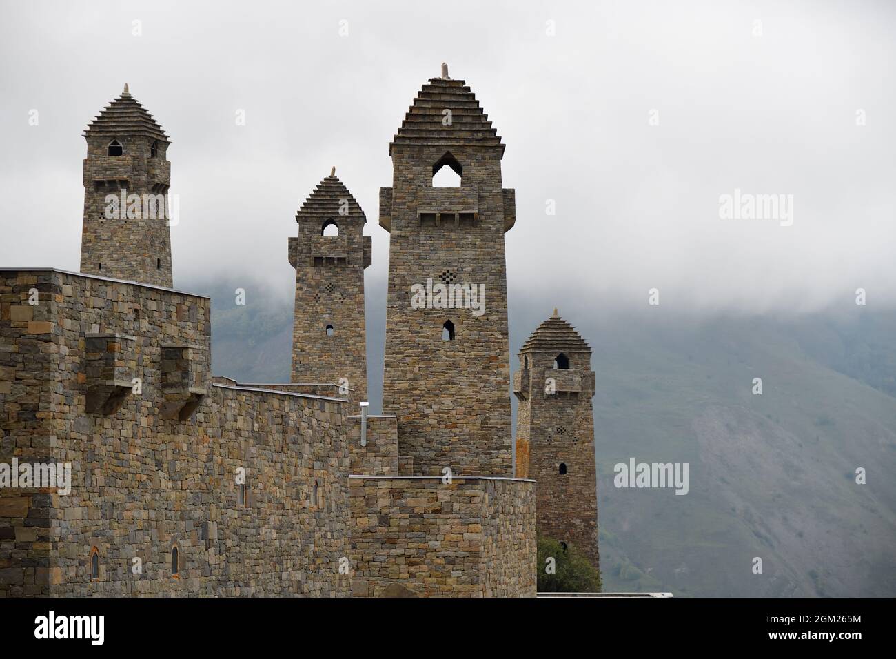 Chechnya. Russia. Restored towers and castle in Sharoy Historical and ...