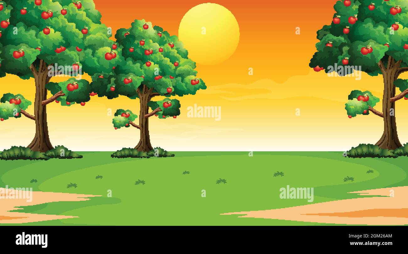 Blank park landscape scene at sunset time illustration Stock Vector ...