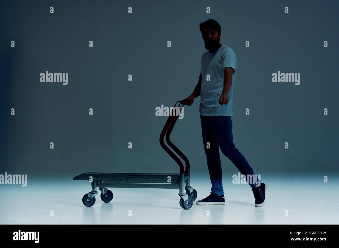 Man ride a cart entertainment shipping isolated background Stock Photo ...