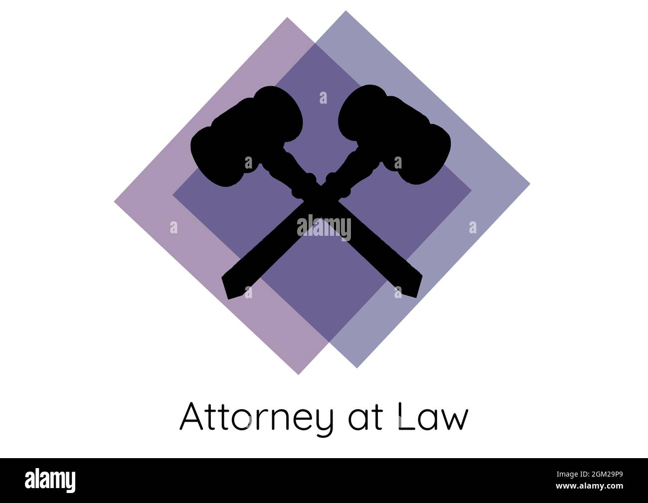 Attorney at law text with two gavel icons on purple banner against ...