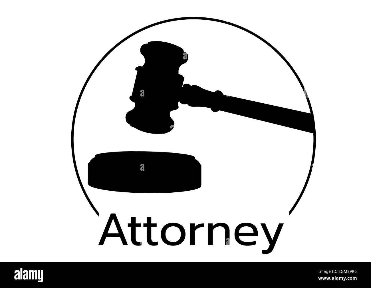 Digitally generated image of attorney text with gavel icon on round ...