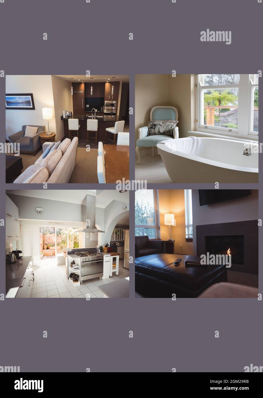 Collage of interior of a modern house against grey background Stock ...