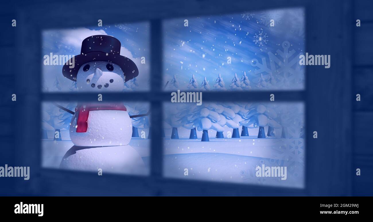 Winter scenery seen through window 4k Stock Photo - Alamy