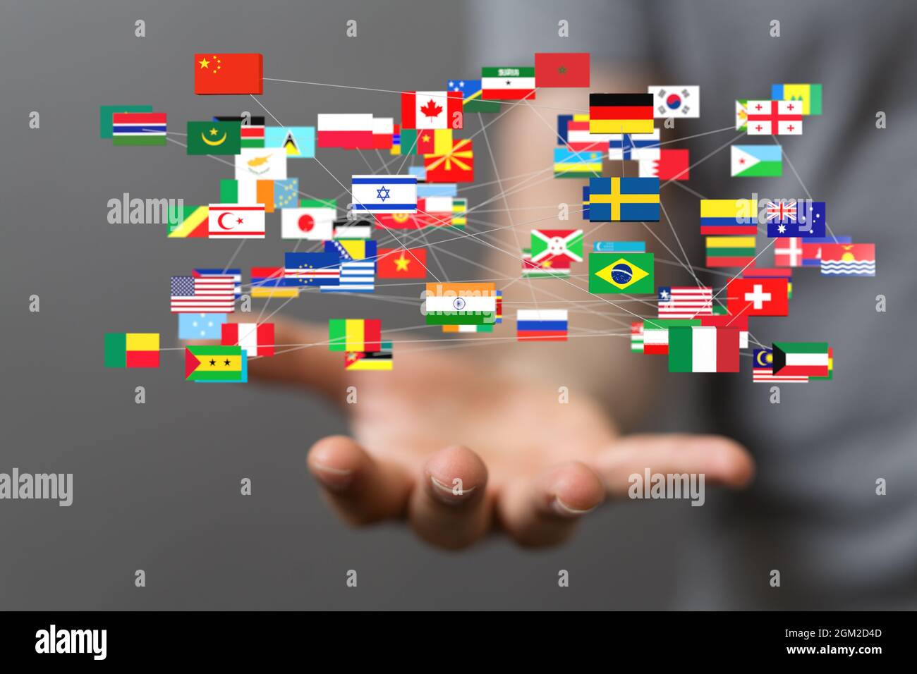 3D rendering of international flag display Of various countries Stock ...