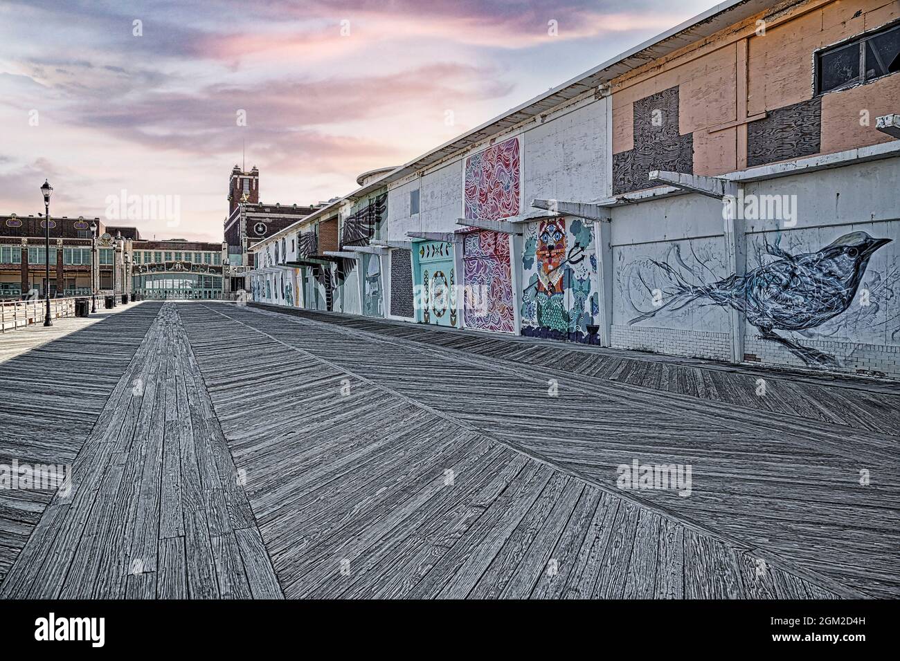 Asbury Park NJ Boardwalk View from an empty boardwalk to the historic ...