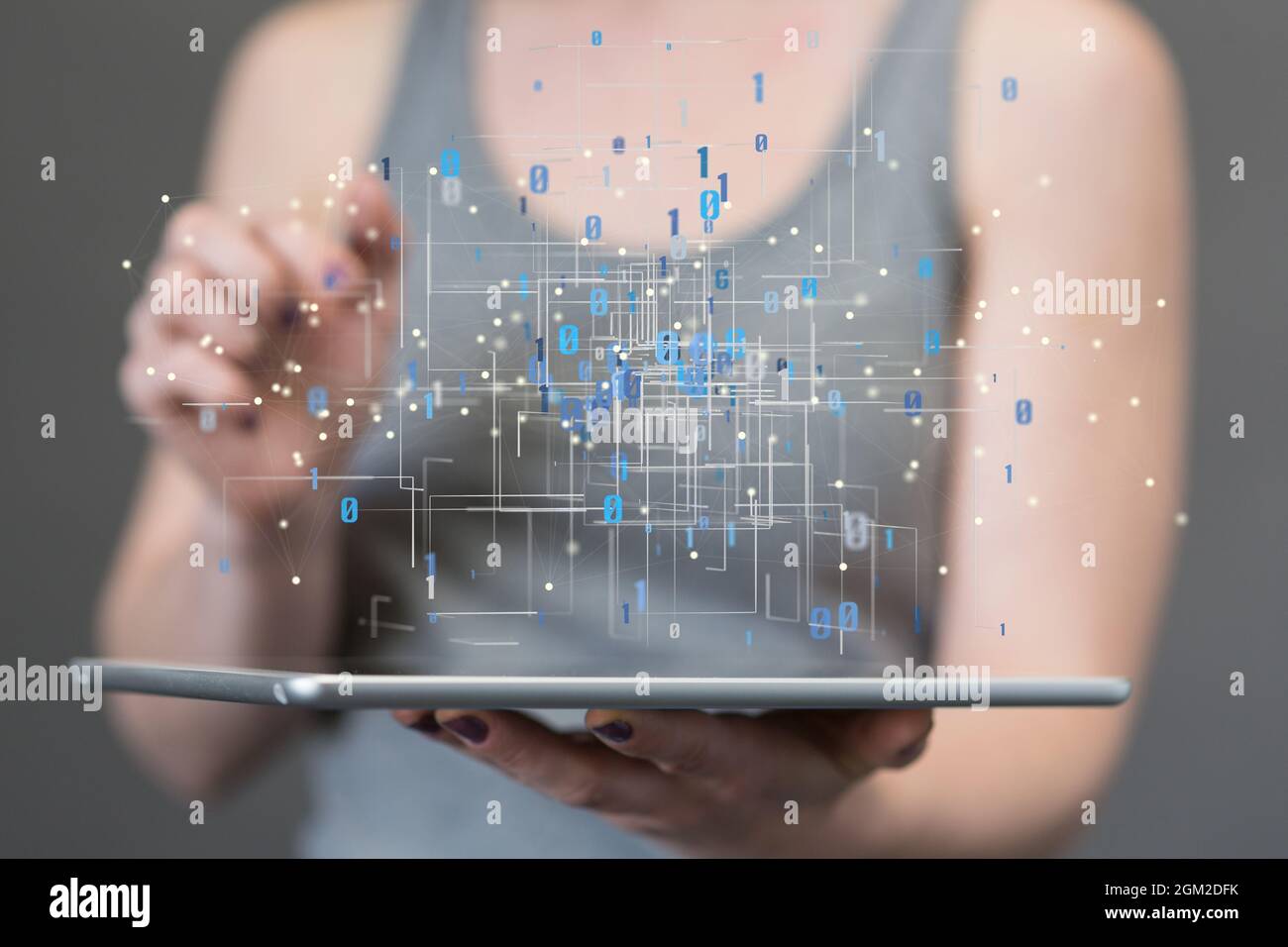 3D rendering of digital cyberspace with particles and digital data ...