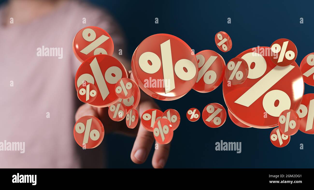 3D rendering of seasonal sales background with a percent discount ...