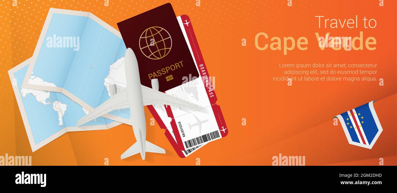 Travel to Cape Verde pop-under banner. Trip banner with passport ...