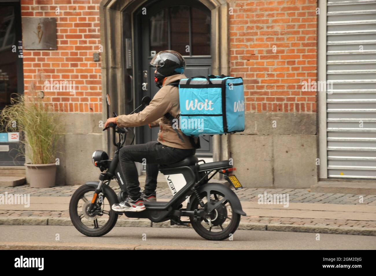 Copenhagen, Denmark., 16 Sept. 2021,Wolt partner food delivery bike ...
