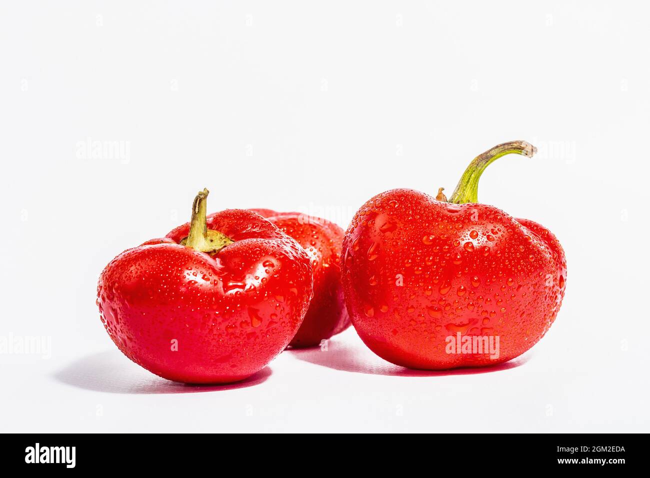 Ripe red round peppers isolated on white background. Fresh vegetables ...