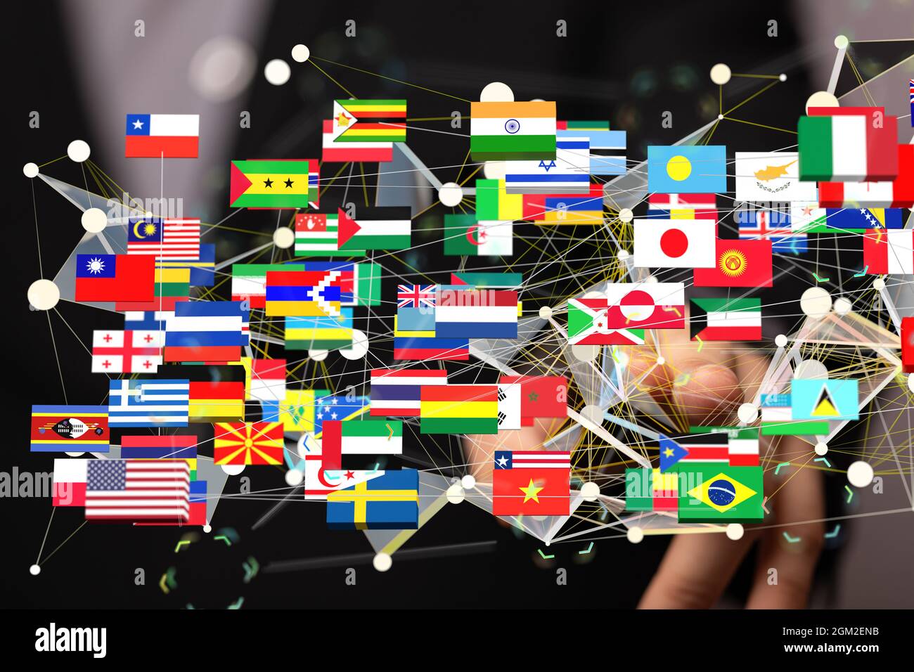 3D rendering of international flag display of various countries Stock ...