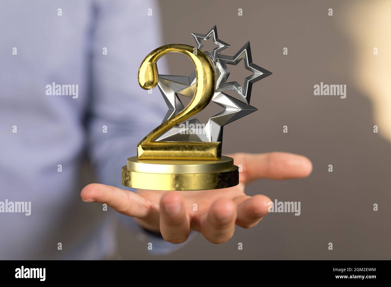 3D rendering of 2nd award in hand Stock Photo - Alamy