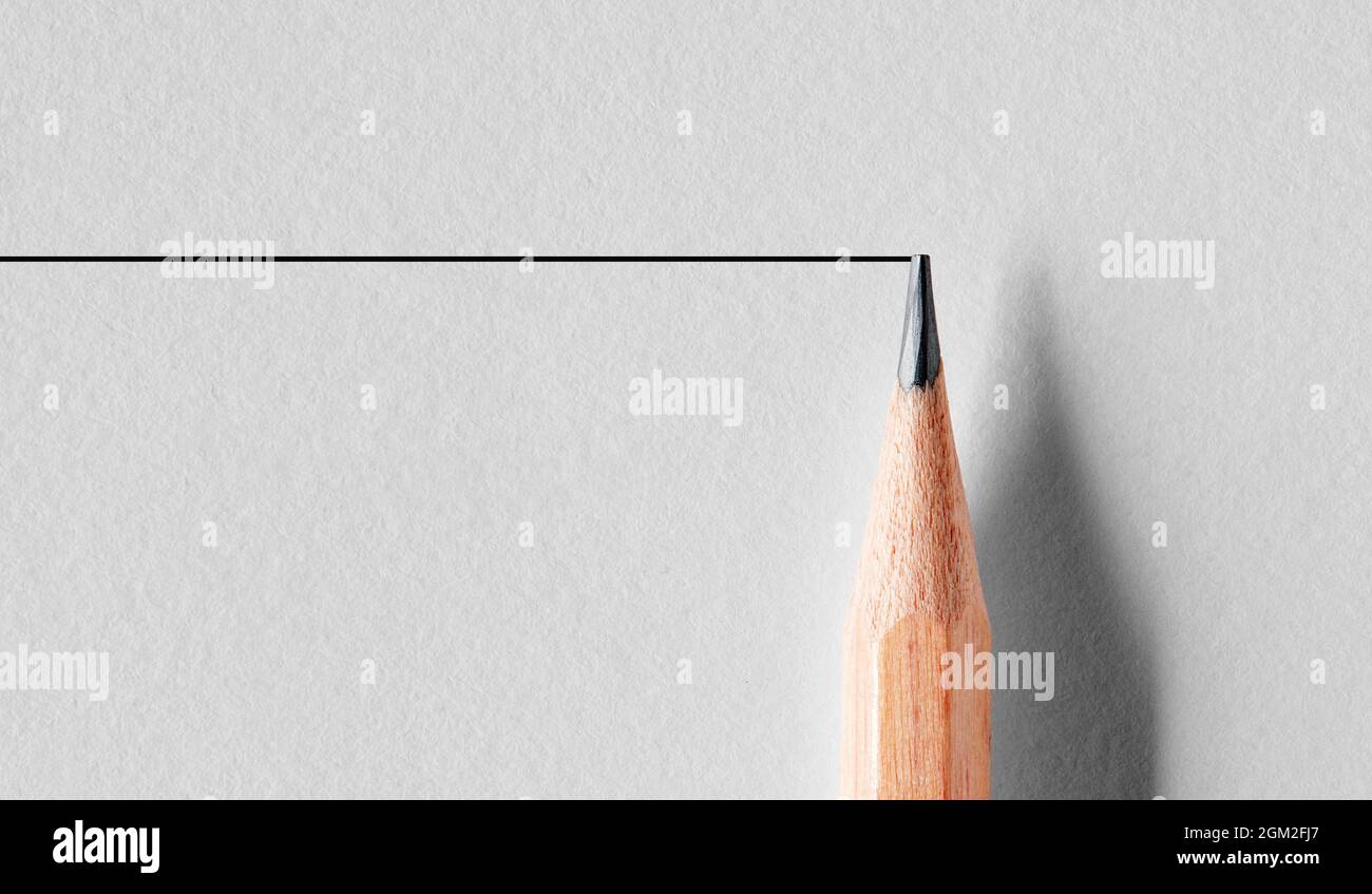 Wooden pencil draws a straight line. Stability or stagnancy concept in ...