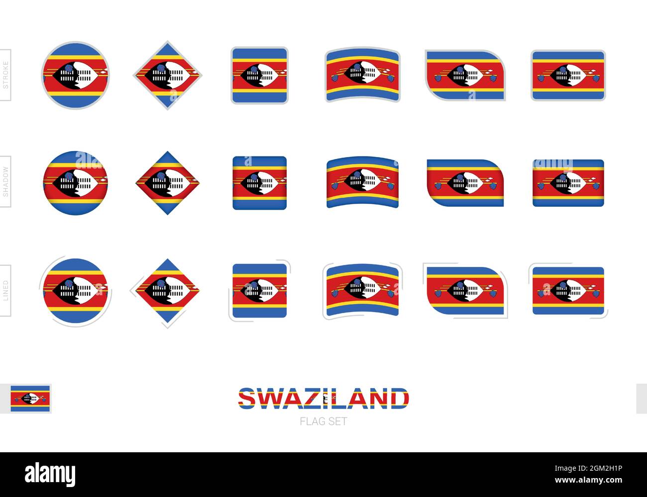 Swaziland flag set, simple flags of Swaziland with three different ...