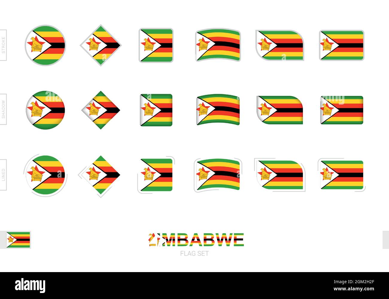 Zimbabwe flag set, simple flags of Zimbabwe with three different ...