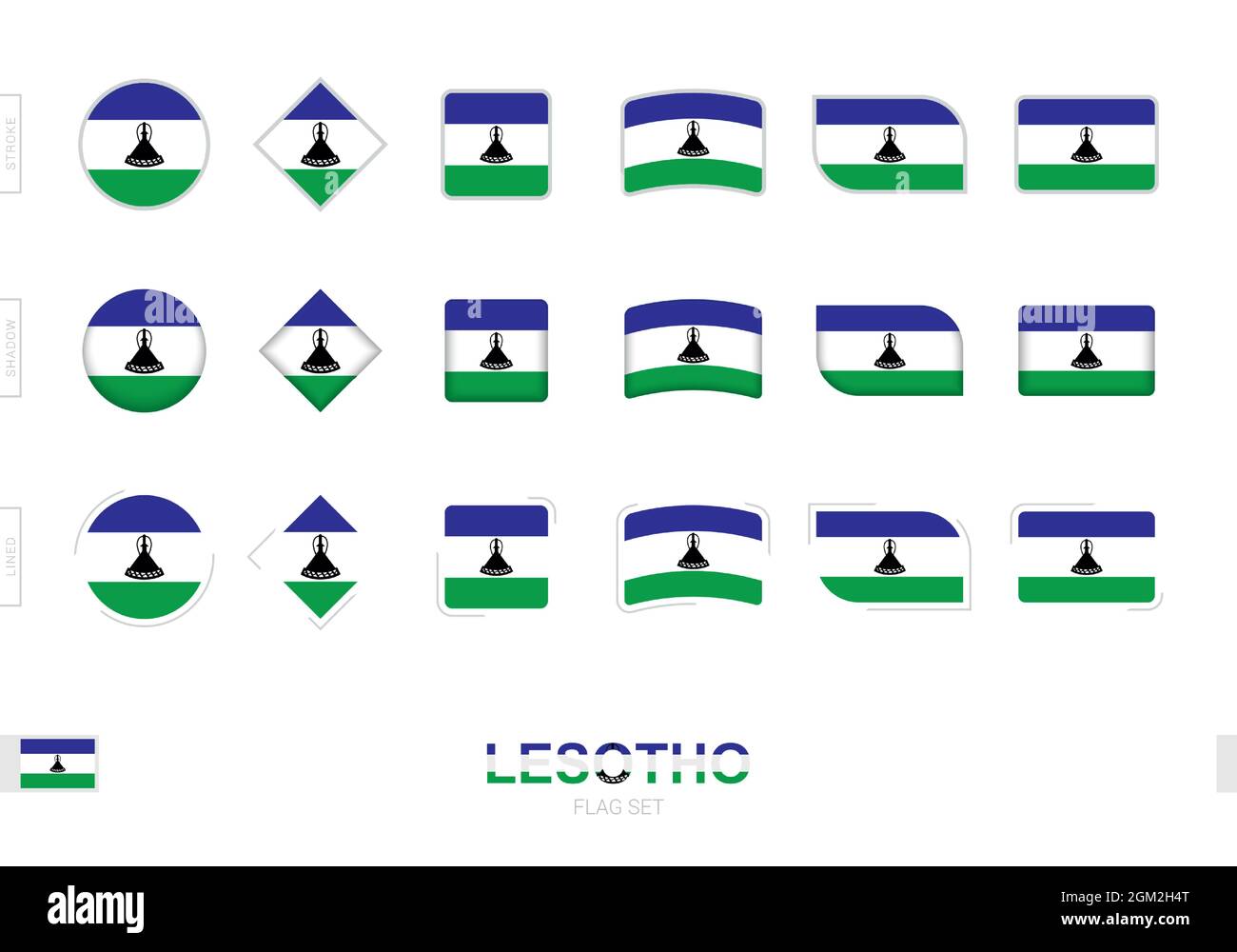 Lesotho flag set, simple flags of Lesotho with three different effects ...