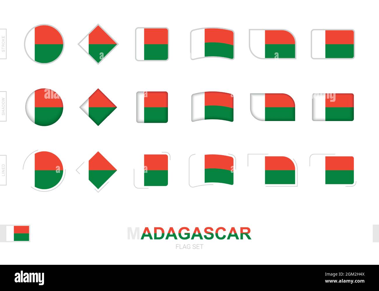 Madagascar flag set, simple flags of Madagascar with three different ...