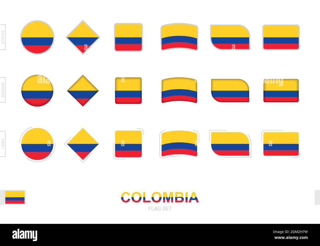 Colombia flag set, simple flags of Colombia with three different ...
