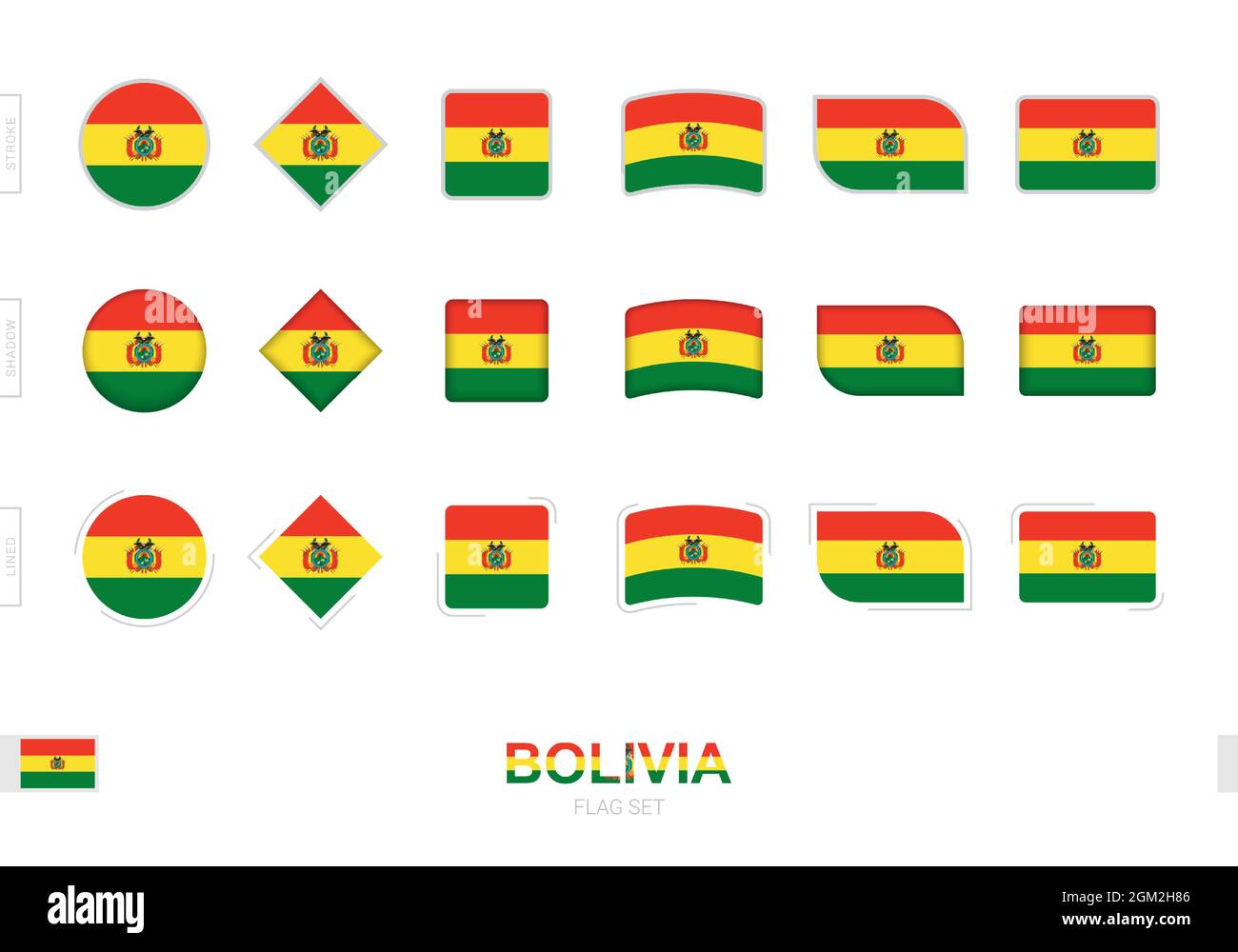 Bolivia flag set, simple flags of Bolivia with three different effects ...