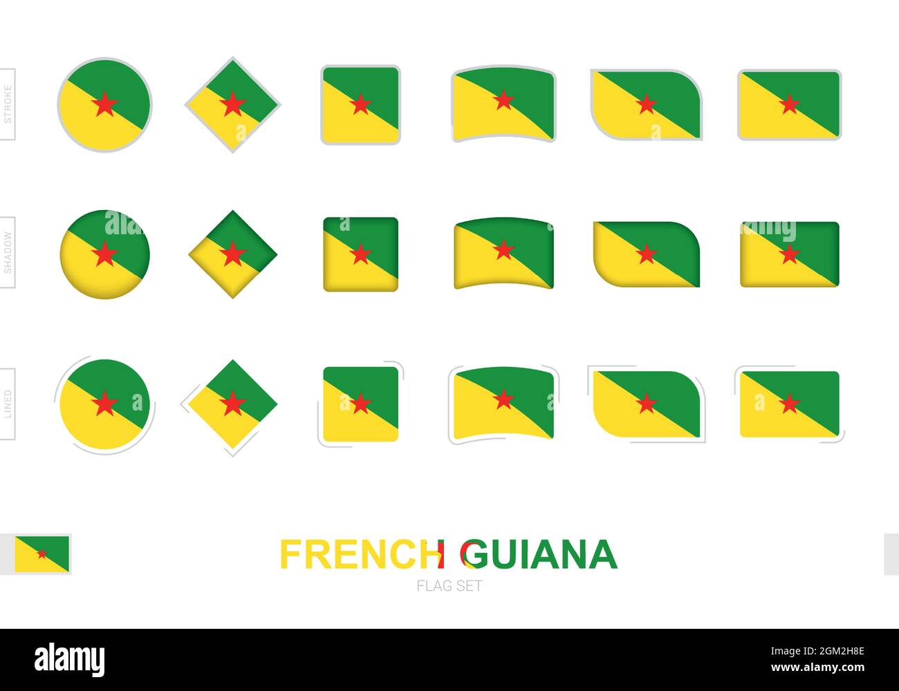 French Guiana flag set, simple flags of French Guiana with three ...