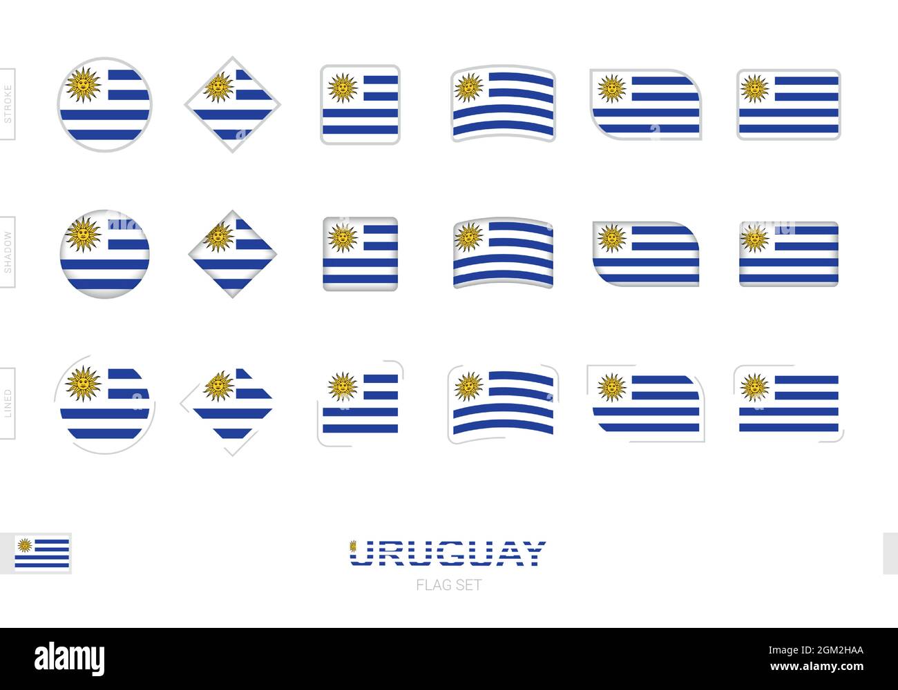 Uruguay flag set, simple flags of Uruguay with three different effects ...