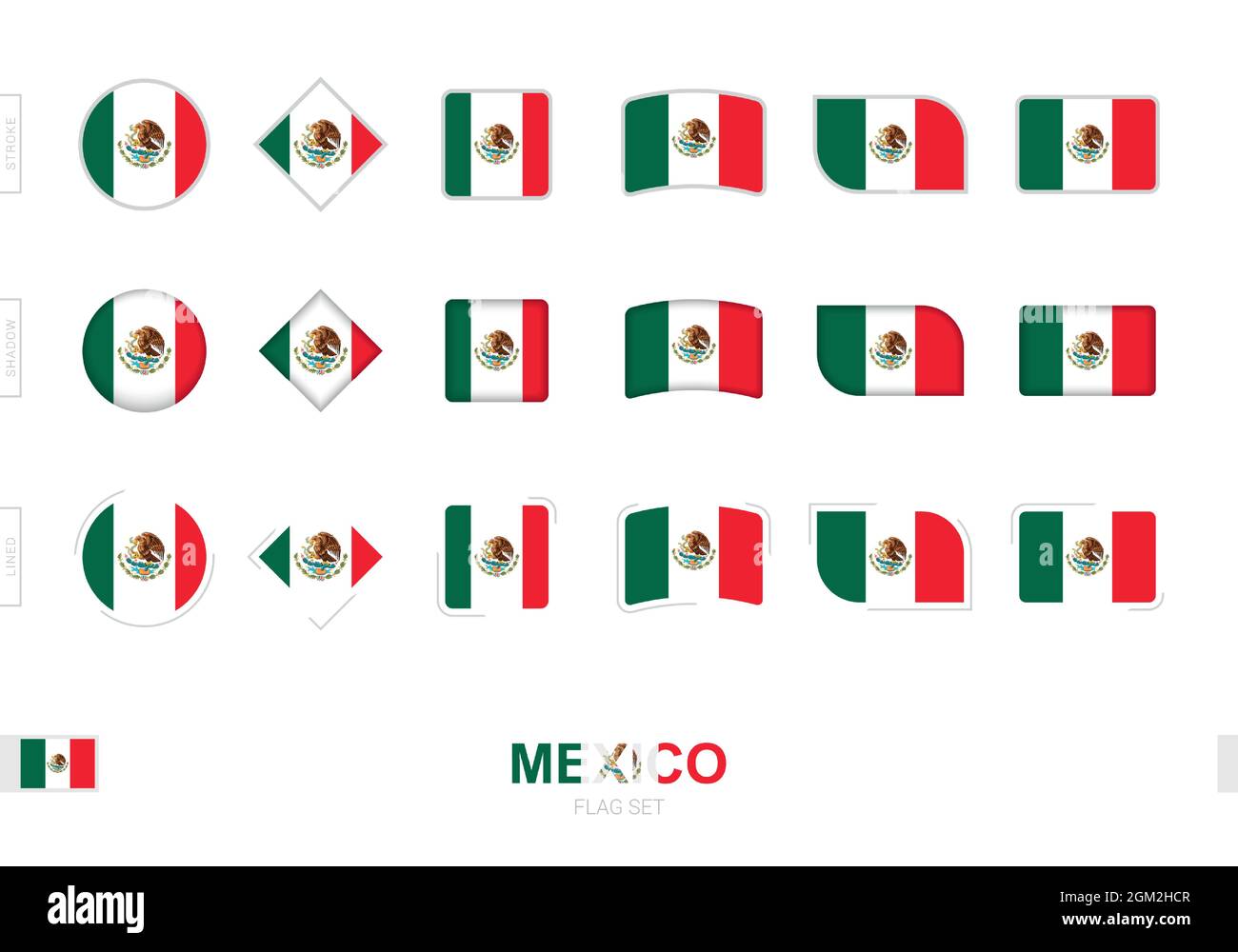 Mexico flag set, simple flags of Mexico with three different effects ...