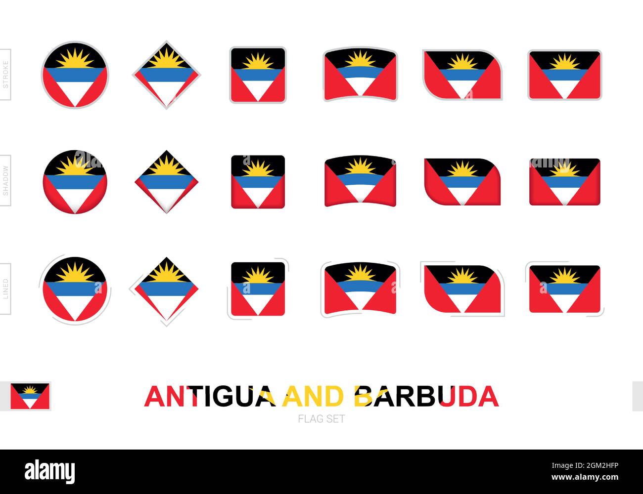 Antigua and Barbuda flag set, simple flags of Antigua and Barbuda with ...
