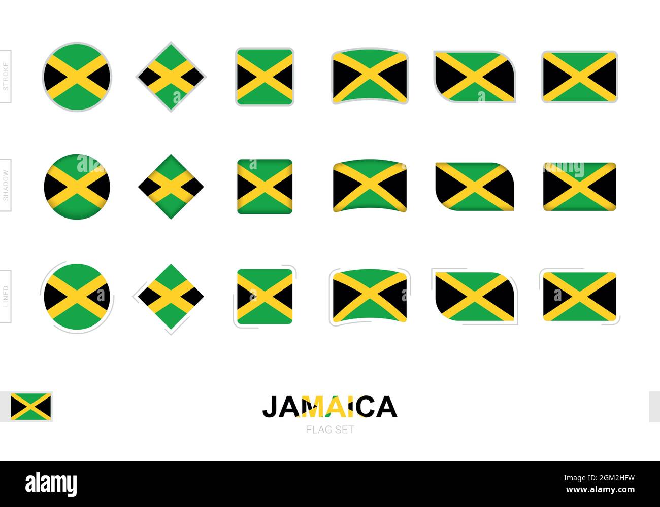 Jamaica flag set, simple flags of Jamaica with three different effects ...