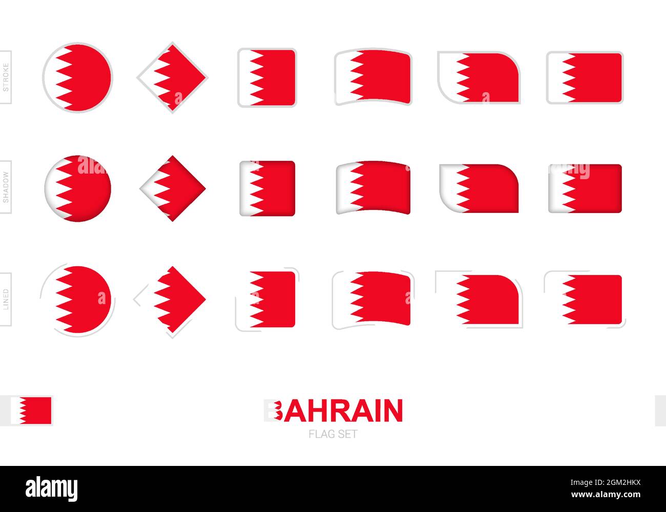 Bahrain flag set, simple flags of Bahrain with three different effects ...