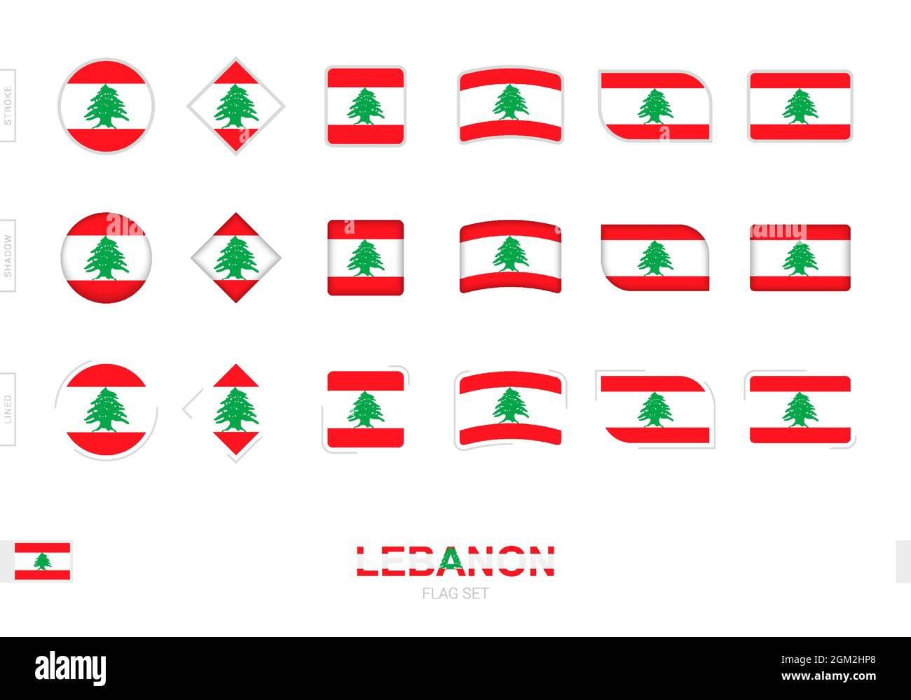 Lebanon flag set, simple flags of Lebanon with three different effects ...