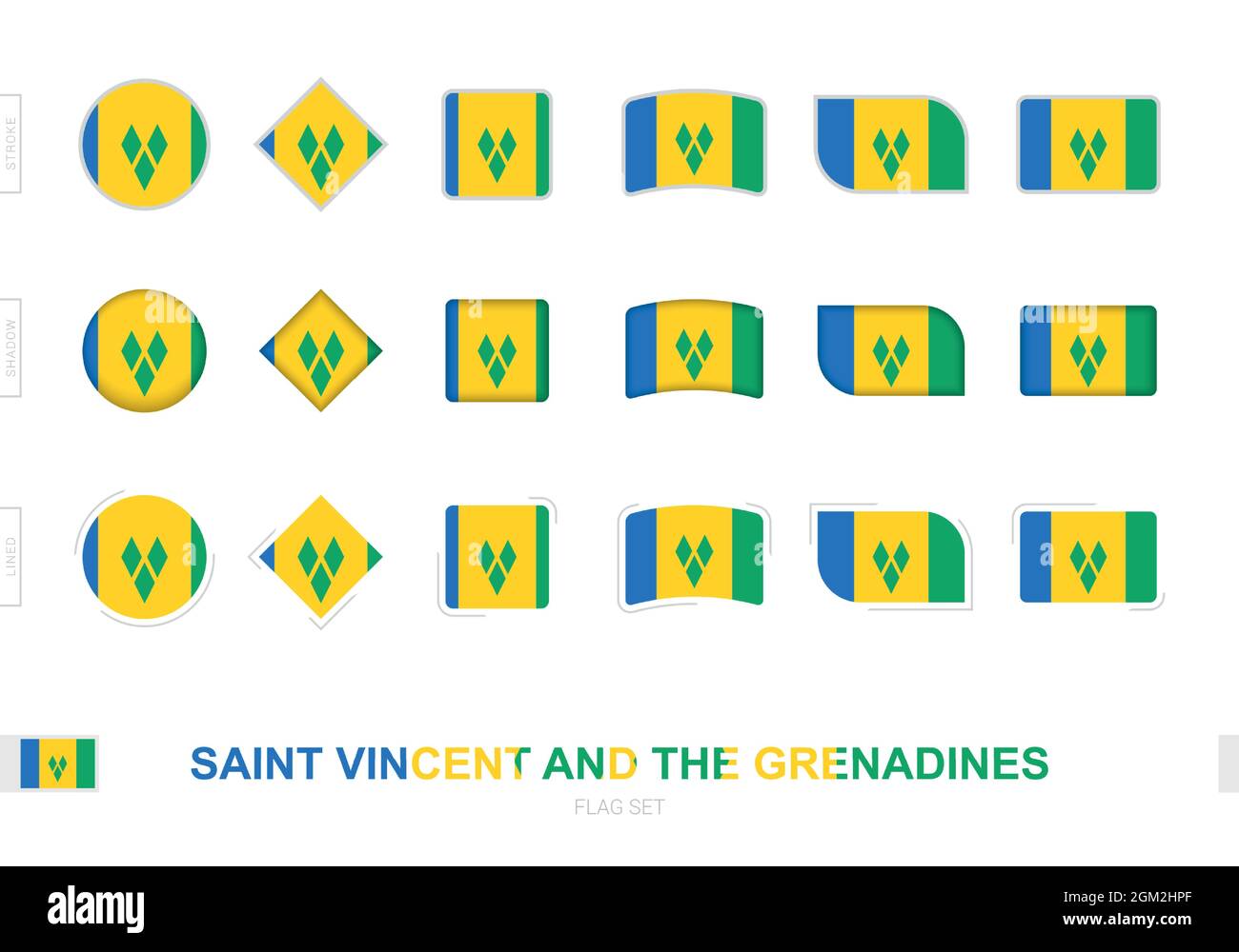 Saint Vincent and the Grenadines flag set, simple flags of Saint ...