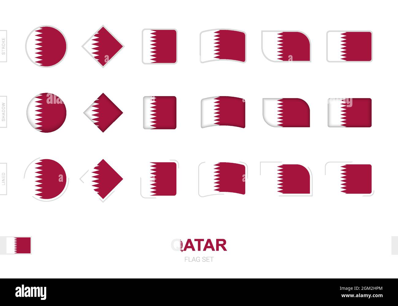 Qatar flag set, simple flags of Qatar with three different effects ...