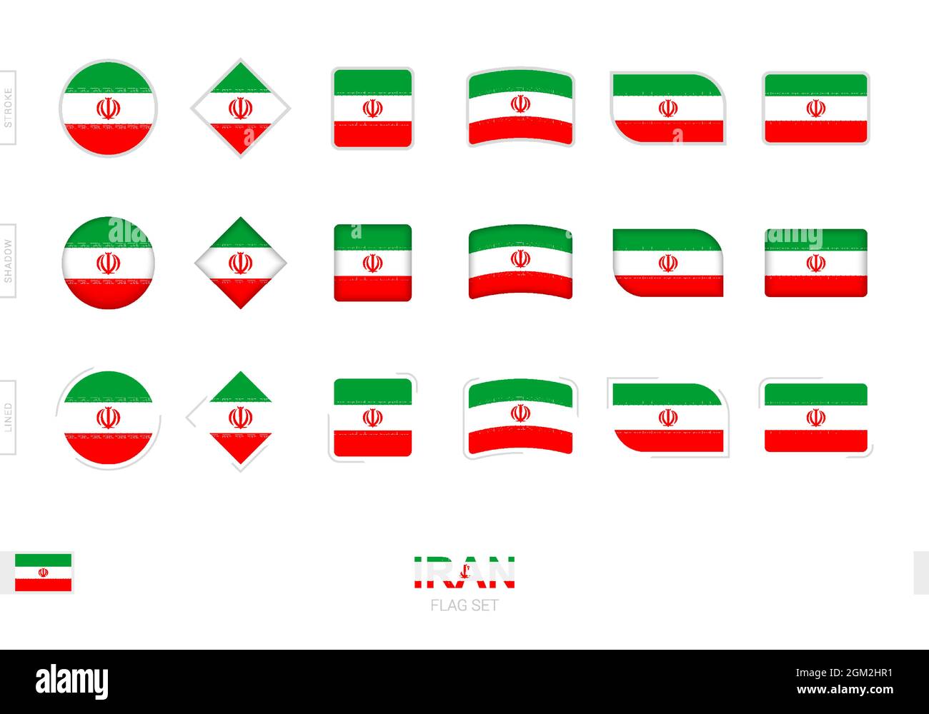 Iran flag set, simple flags of Iran with three different effects. Vector illustration Stock ...