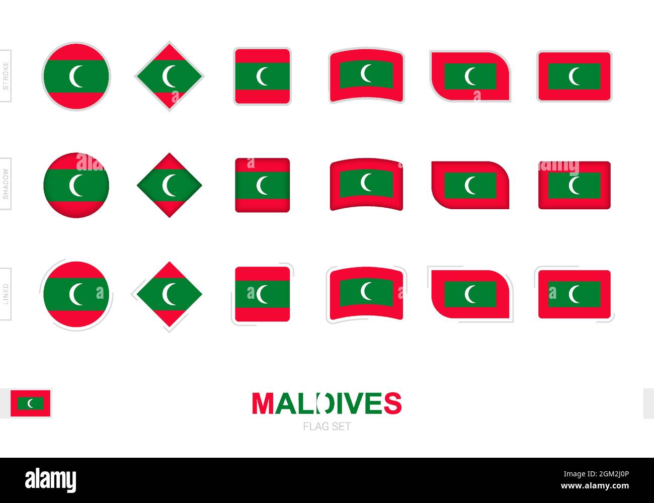 Maldives flag set, simple flags of Maldives with three different ...