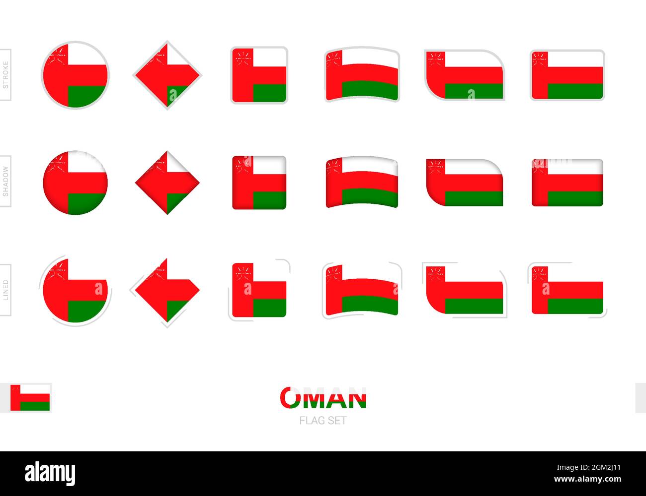 Oman flag set, simple flags of Oman with three different effects ...