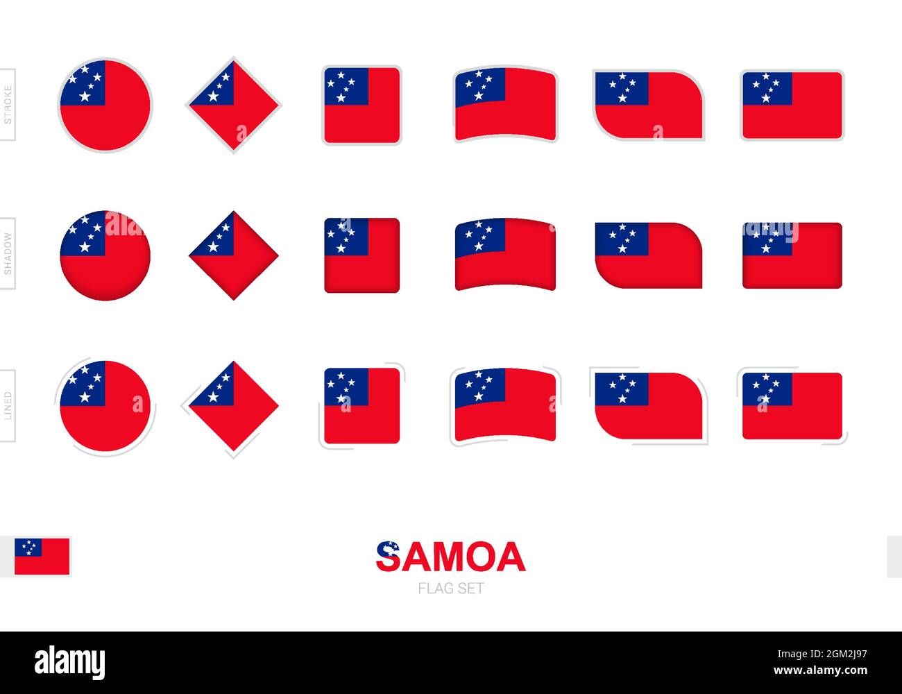 Samoa flag set, simple flags of Samoa with three different effects ...