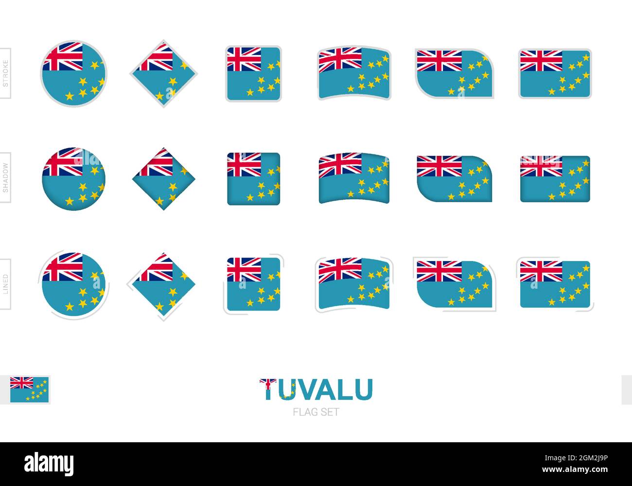 Tuvalu flag set, simple flags of Tuvalu with three different effects ...