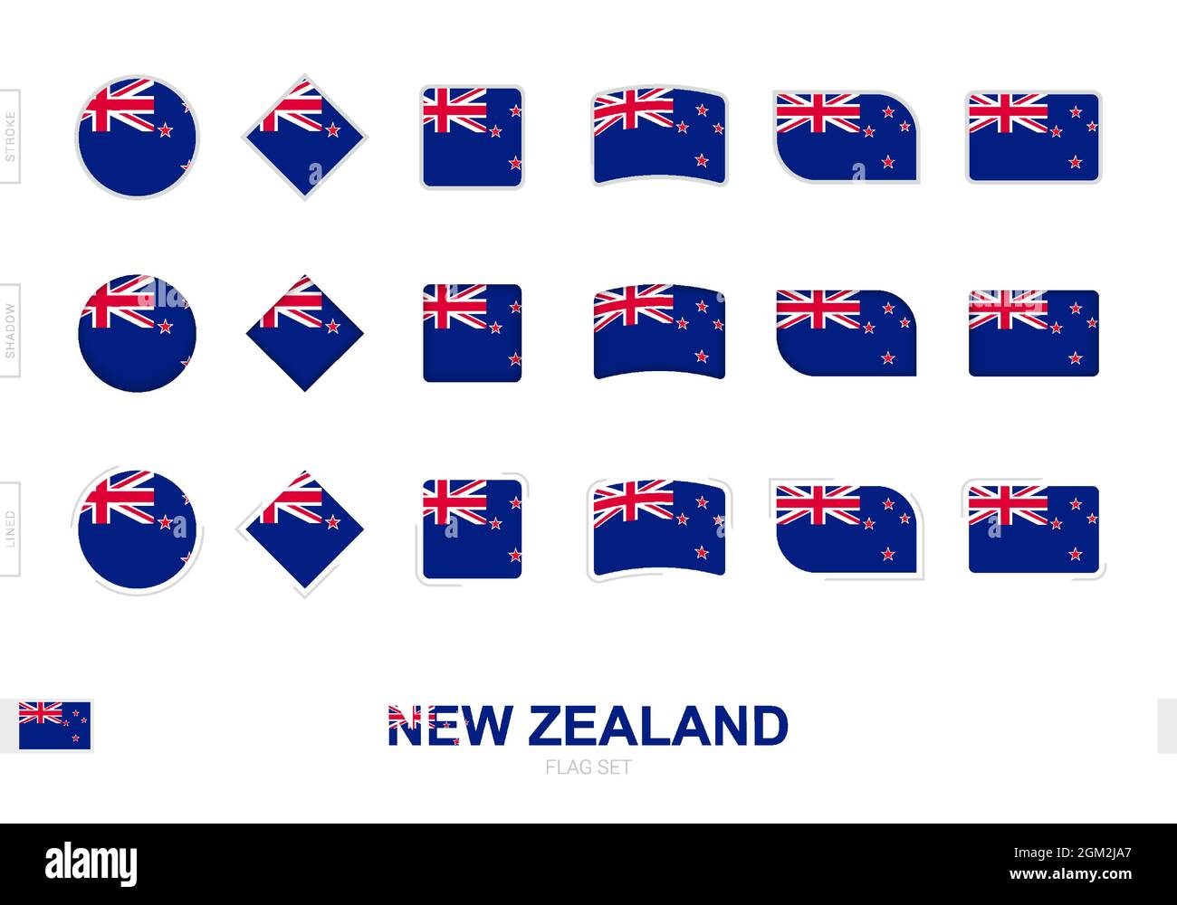 New Zealand flag set, simple flags of New Zealand with three different ...