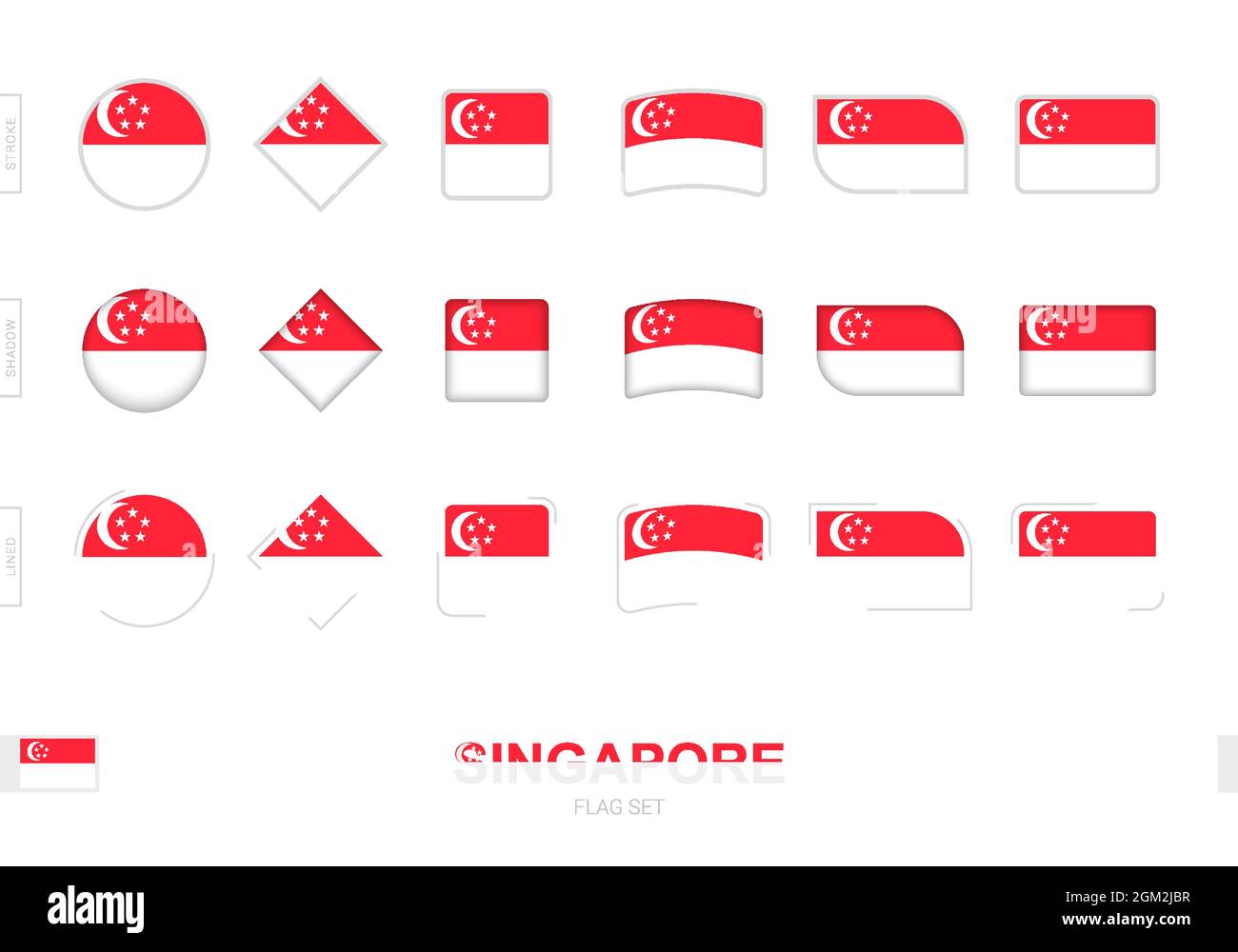 Singapore flag set, simple flags of Singapore with three different ...