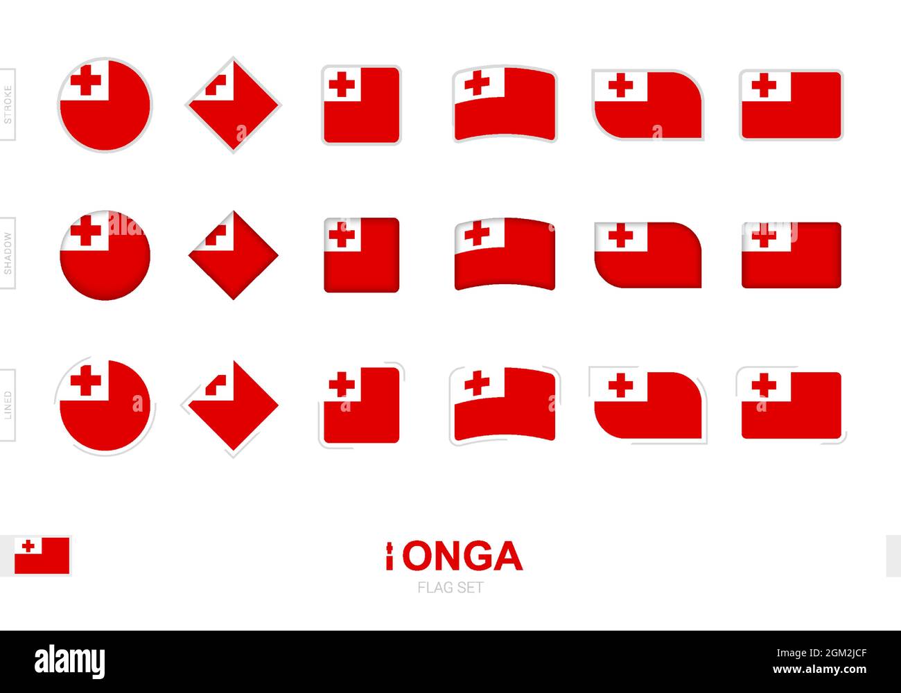 Tonga flag set, simple flags of Tonga with three different effects ...