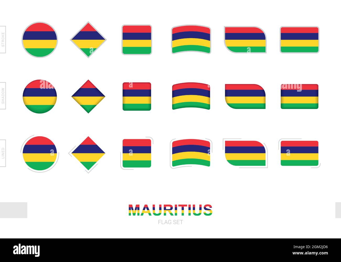 Mauritius flag set, simple flags of Mauritius with three different ...