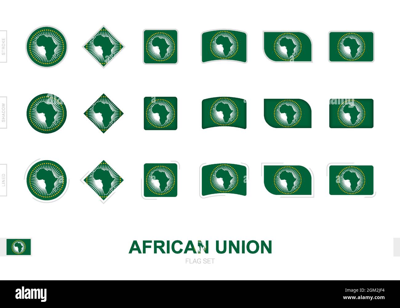 African Union flag set, simple flags of African Union with three ...